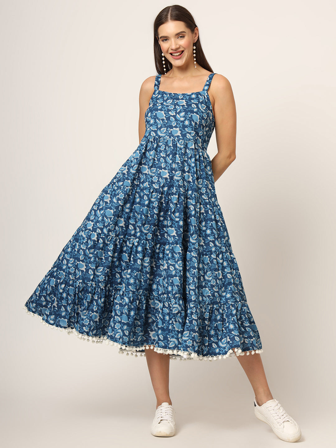 Divena Sky Blue Printed Cotton Fabric Fit & Flare Dress – divena world