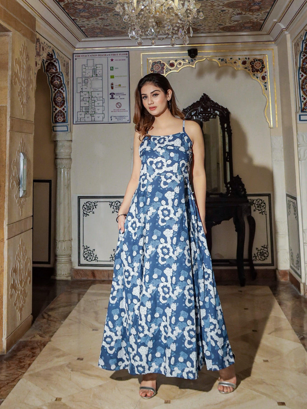 Divena Indigo Print Cotton Long Dress – divena world