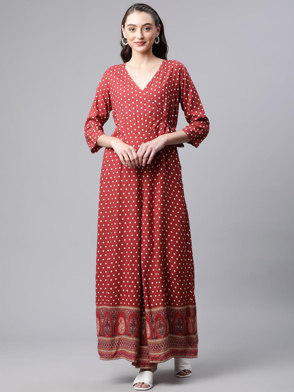 Divena Maroon Polka Dots Printed Jumpsuit – divena world
