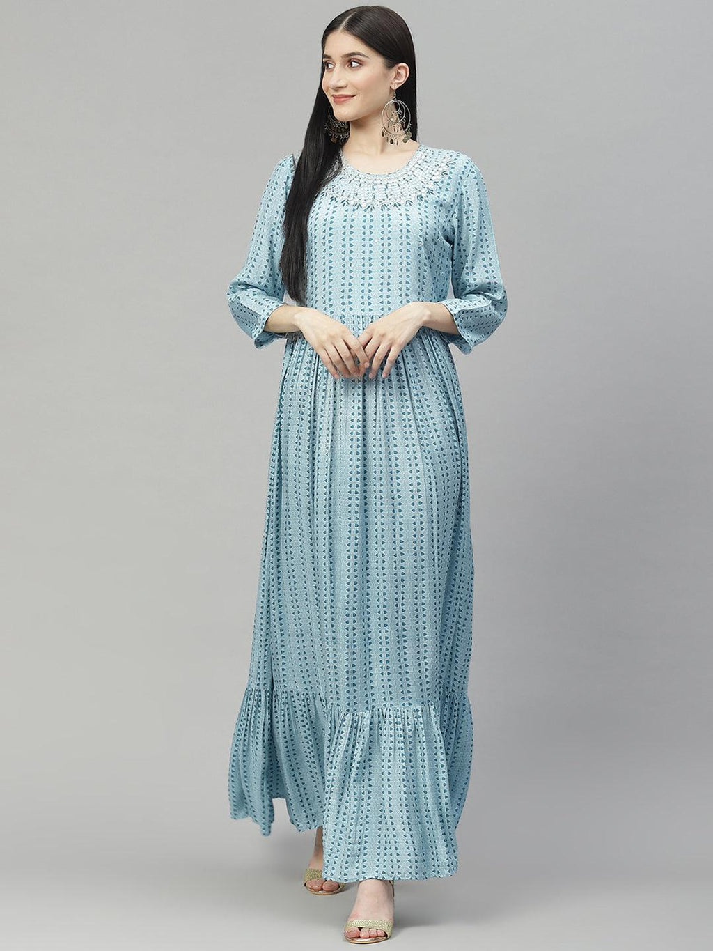 Divena Blue Muslin Flared Gown – divena world